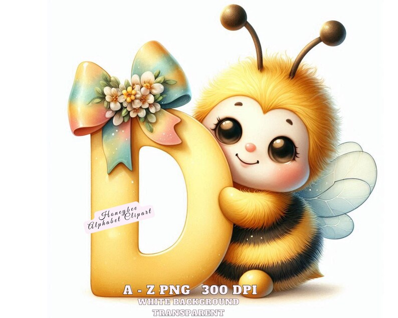 Honey Bee Alphabet Clipart, Watercolor Cute Honey Bee Alphabet, Bee ...