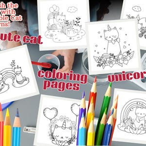 Unicorn Cat Coloring Pages for Kids, Kittycorn Coloring Book, Cute ...
