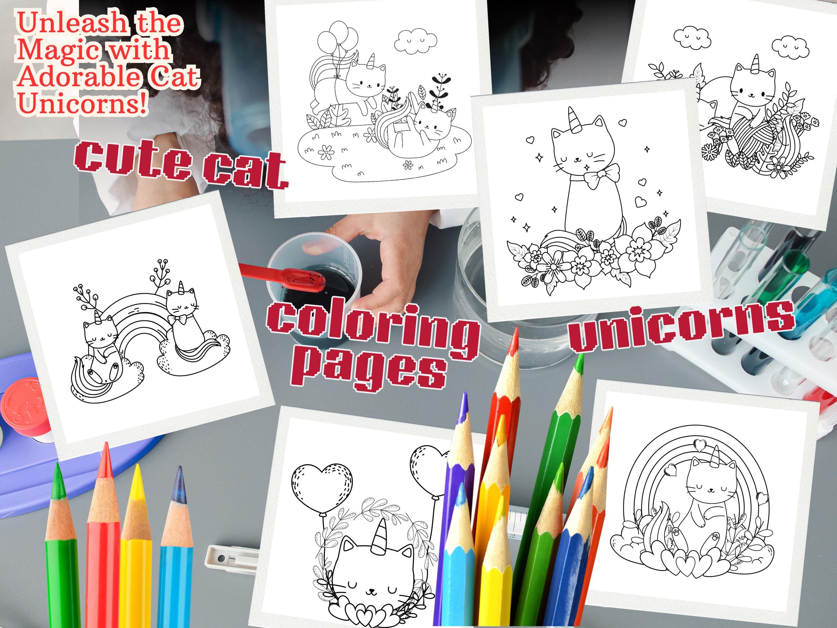 Unicorn Cat Coloring Pages for Kids, Kittycorn Coloring Book, Cute ...