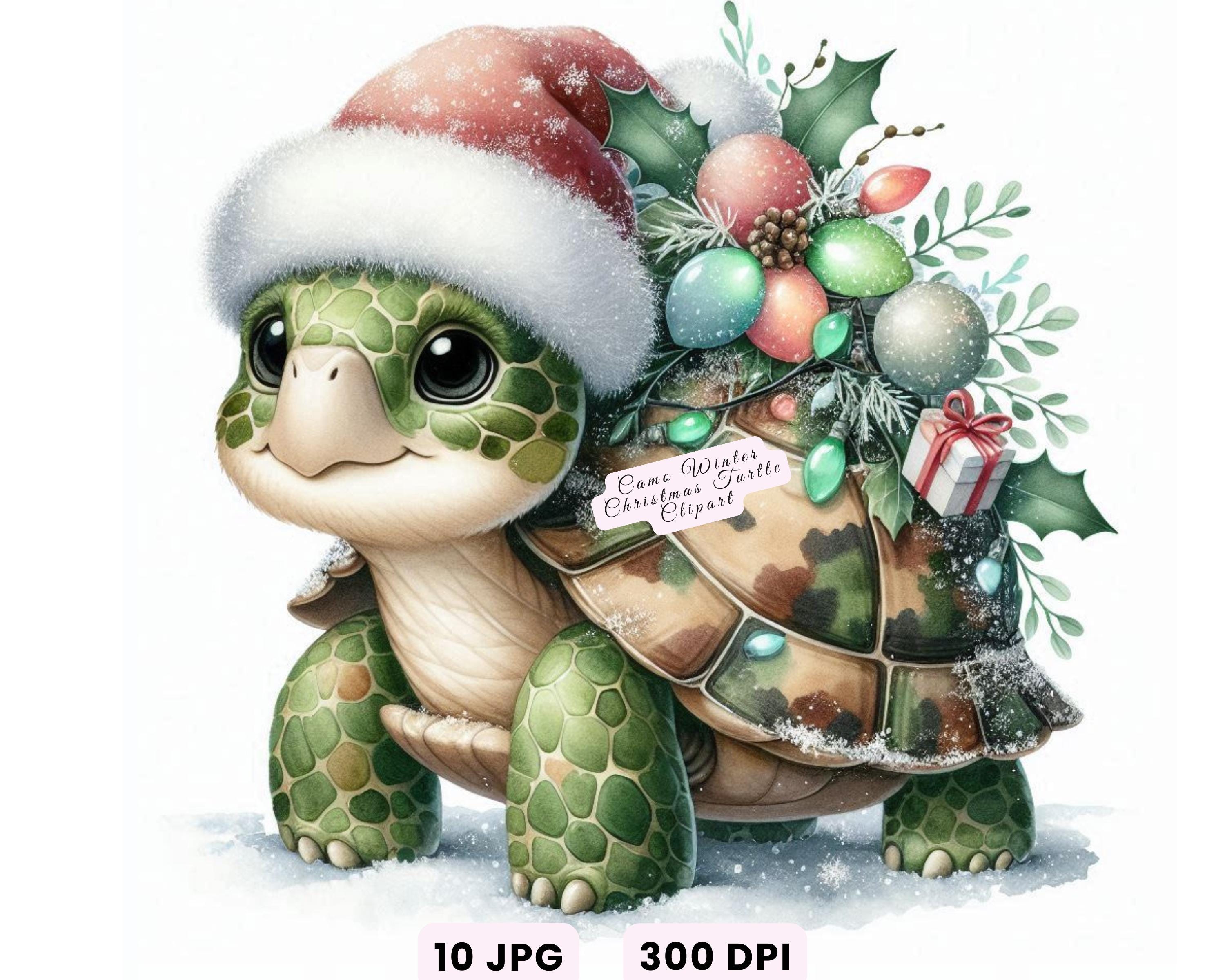 Winter Animal Clipart, 10 Turtle Christmas Clipart, Camo Winter Animal ...