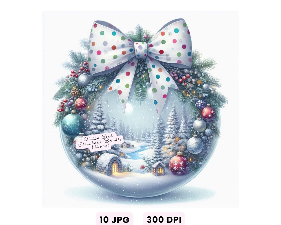 Christmas Ball Clipart, Xmas Ornaments Clipart, Polka Dots Christmas ...