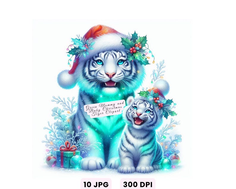 Christmas Tiger Clipart, 10 Winter Christmas Mommy and Baby Clipart ...