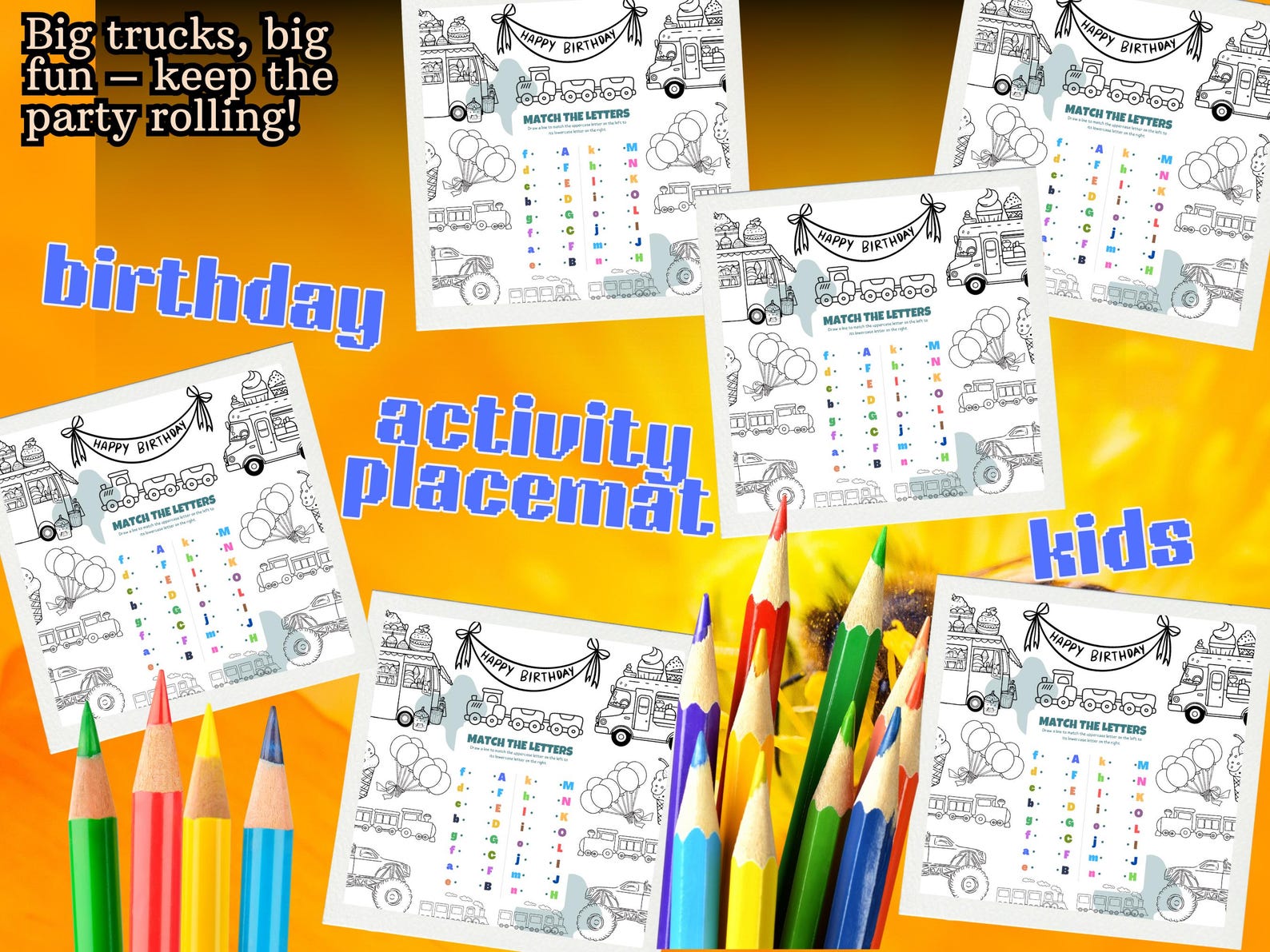 Birthday Monster Big Truck Birthday Placement Activity Sheets ...