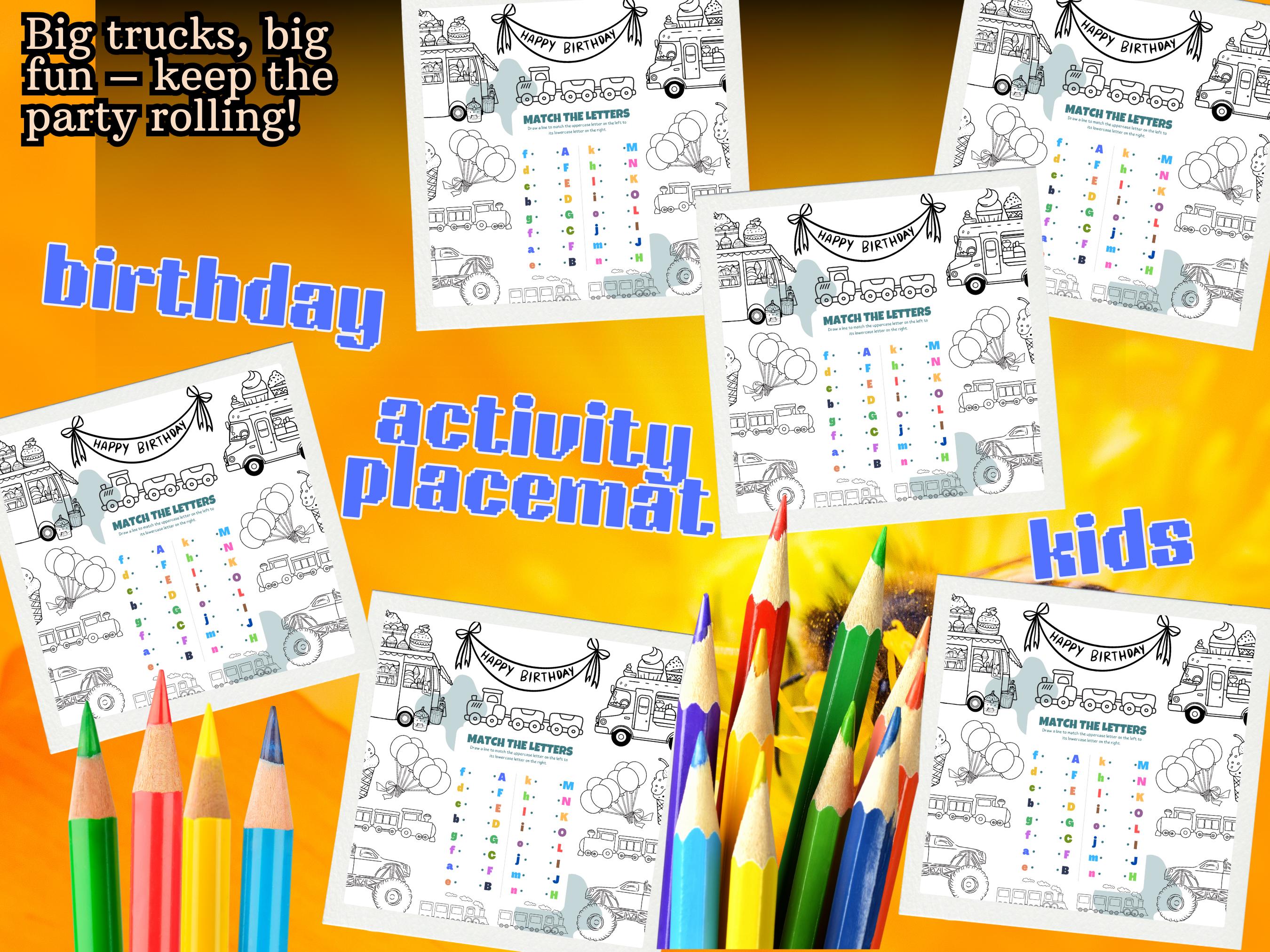 Birthday Monster Big Truck Birthday Placement Activity Sheets ...