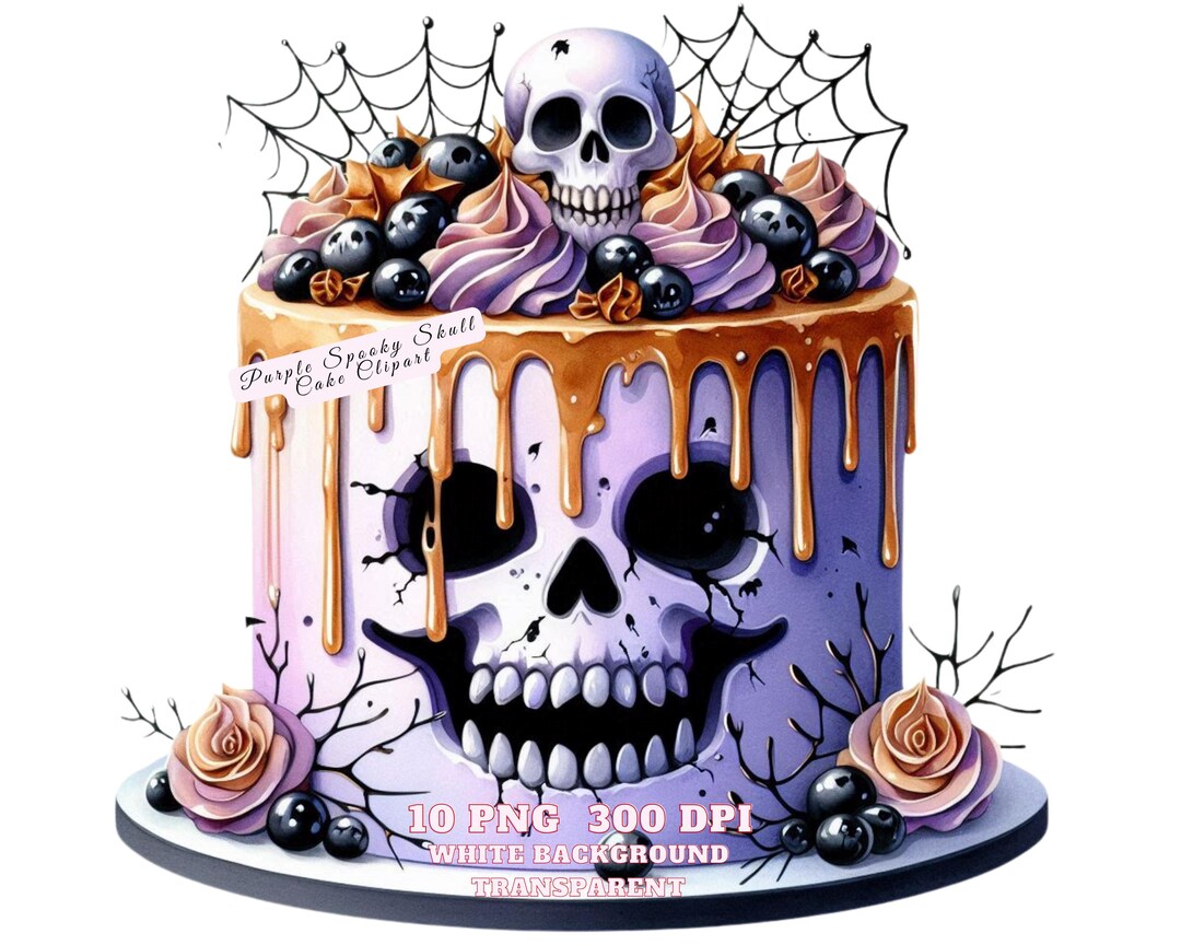 Halloween Cake Clipart, Spooky Cake Clipart, 10 Purple Spooky Skull ...