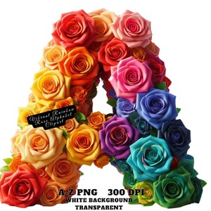 Floral Alphabet Clipart, Rainbow Rose Alphabet Clipart, Watercolor ...