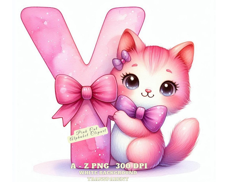 Cat Alphabet FONT PNG, Pink Cat Alphabet Clipart A–Z PNG, Cat Kids ...