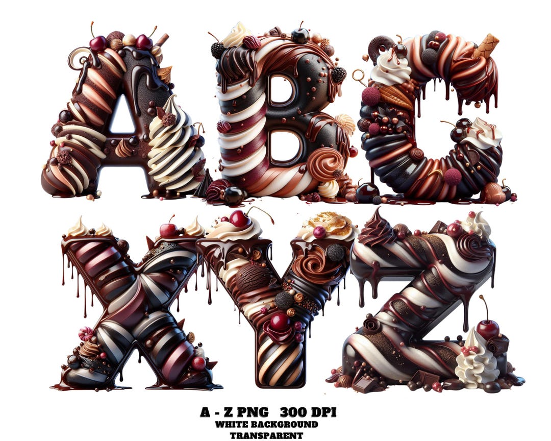 Alphabet Clipart PNG, Chocolate Cherry Ice Cream Letters A–Z, Sweet ...