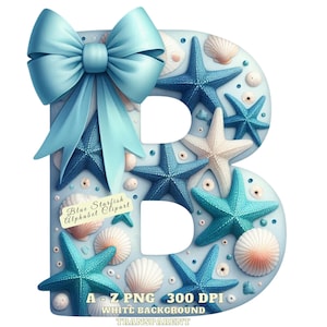 Blue Starfish Alphabet Clipart, Watercolor Ocean-themed Alphabet ...