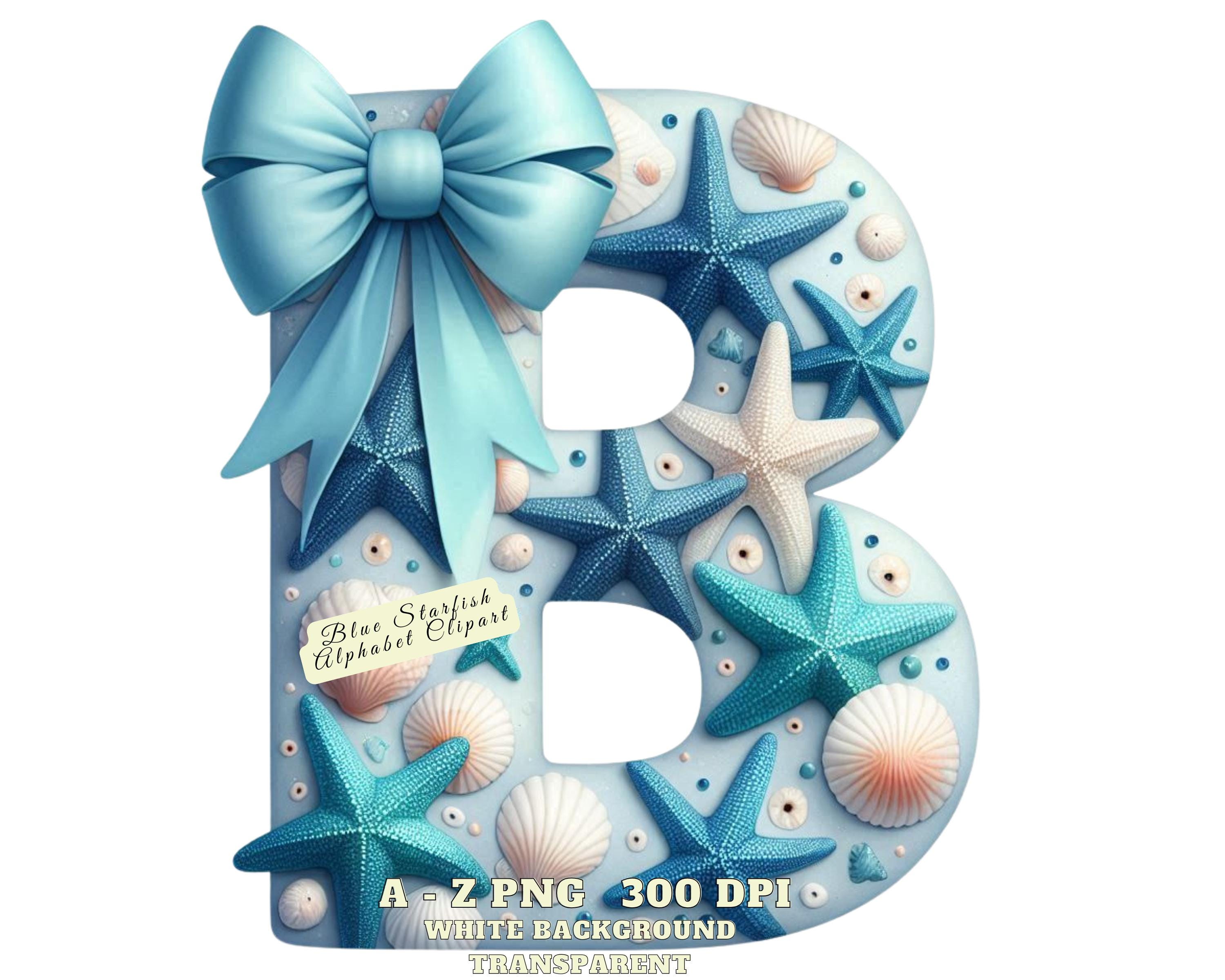 Blue Starfish Alphabet Clipart, Watercolor Ocean-themed Alphabet ...