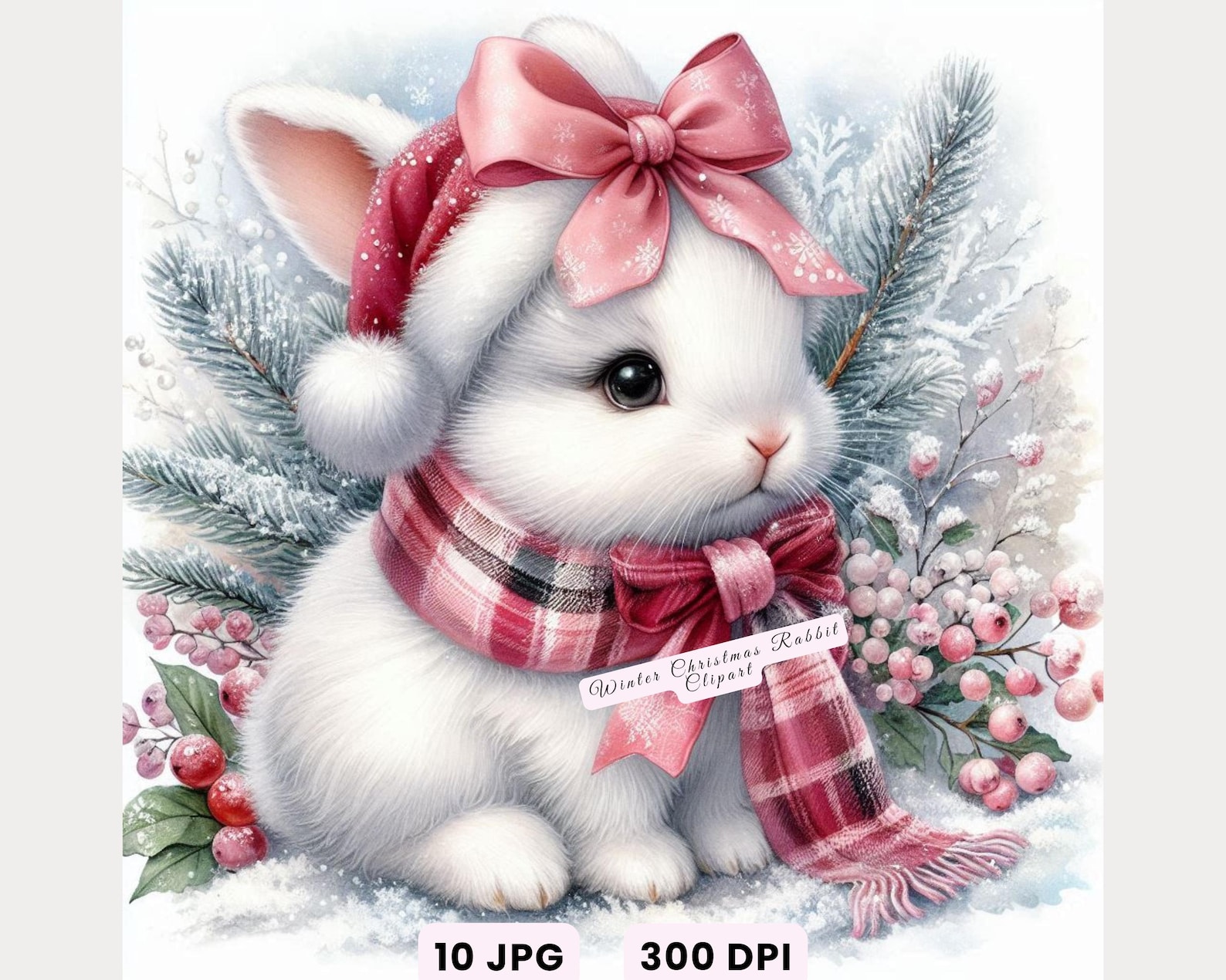 Christmas Animals Clip Art, High Res Winter Christmas Rabbit Clipart ...