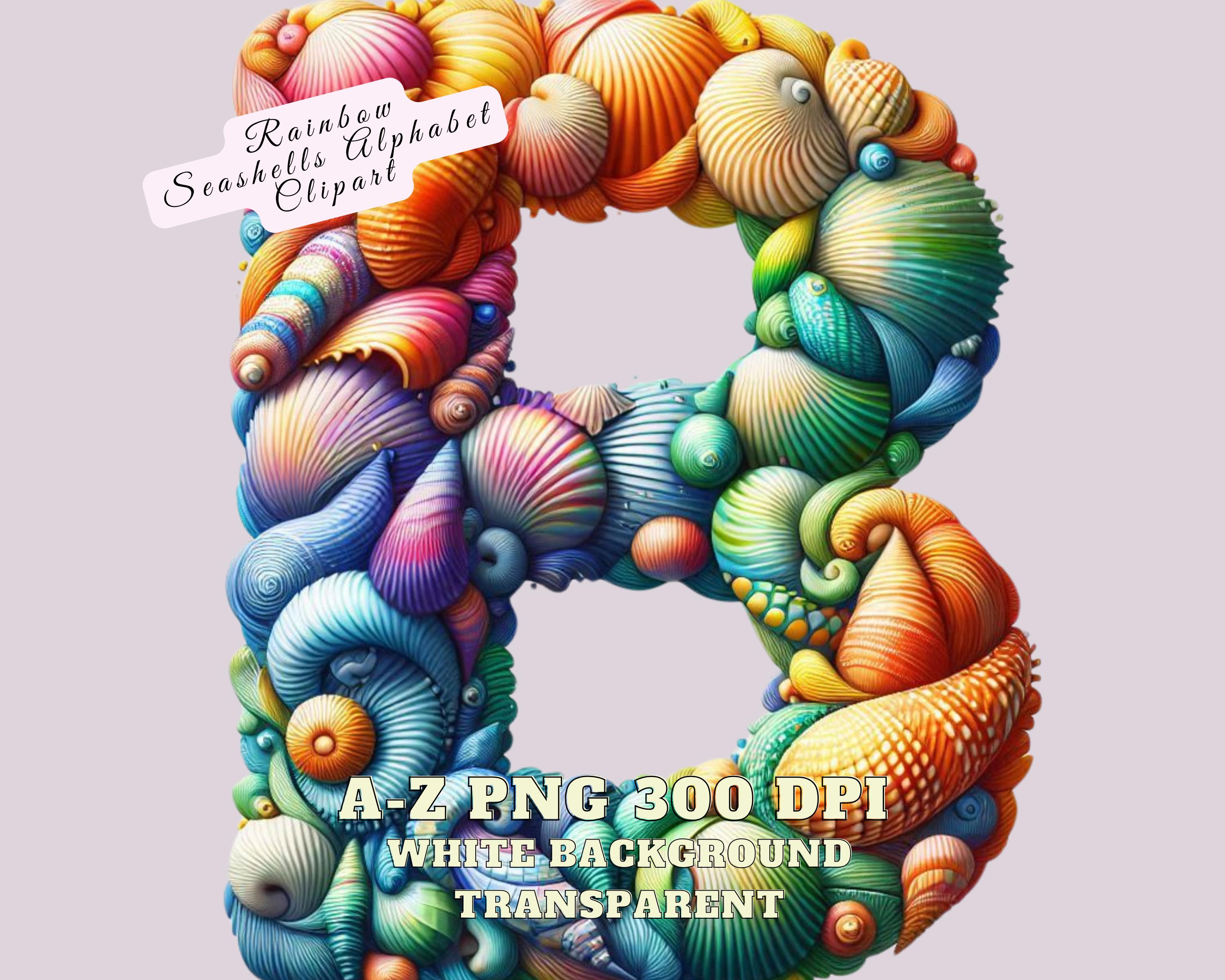 Alphabet Clipart, Rainbow Seashell Alphabet Watercolor Clipart, Ocean ...