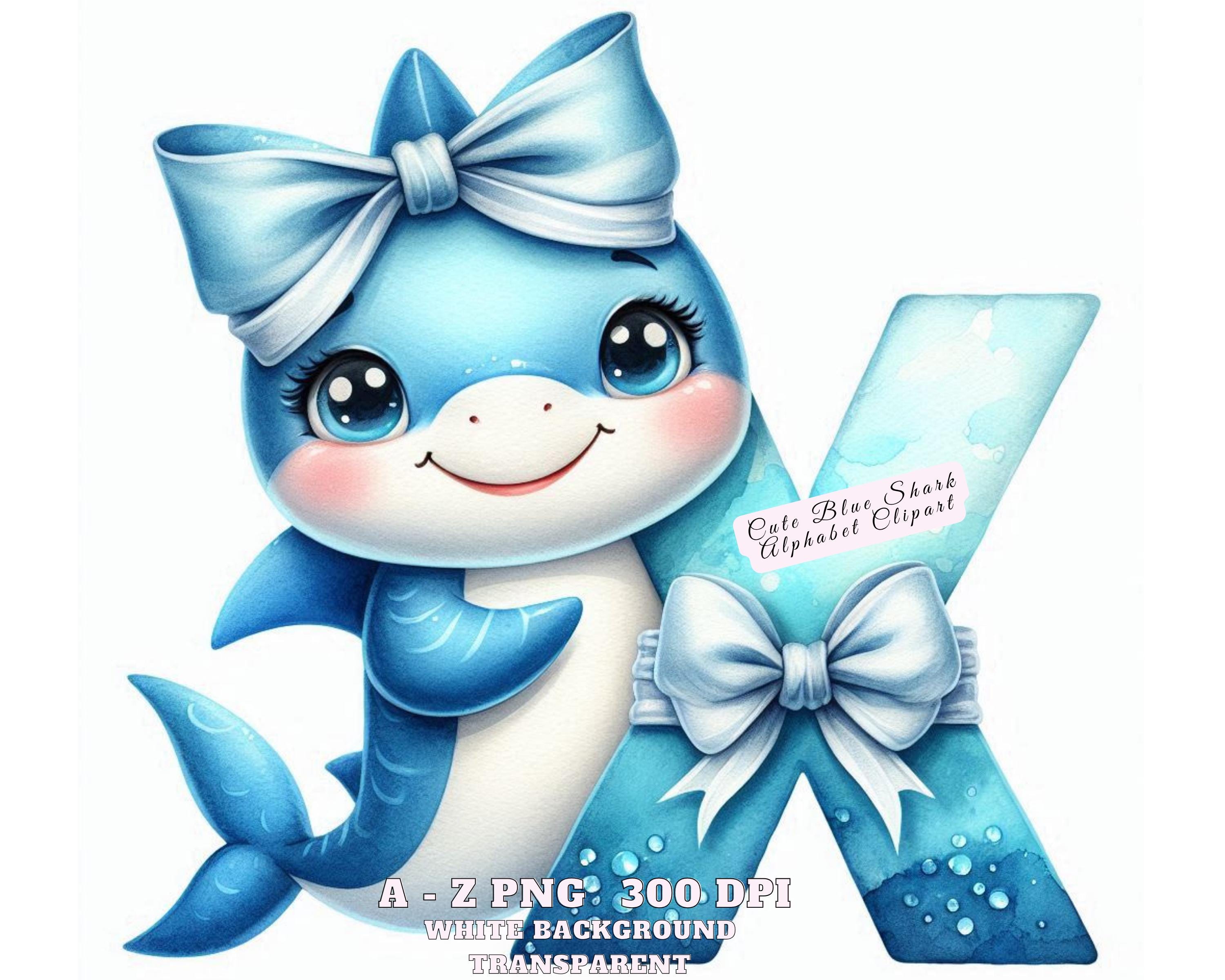Cute Baby Animals A-Z PNG, Baby Animal Alphabet PNG, Blue Baby Shark ...