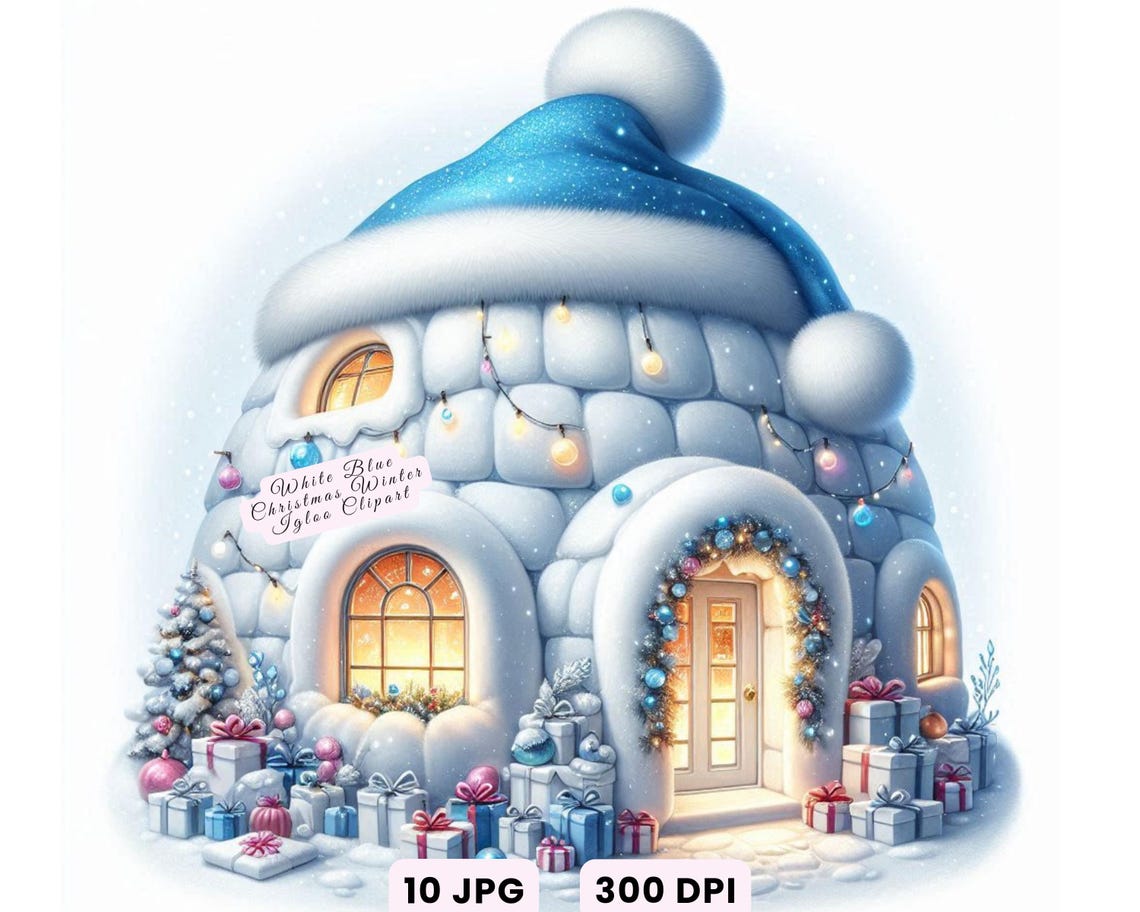 Winter House Clipart, Christmas House Clipart, 10 Whimsical Igloo ...