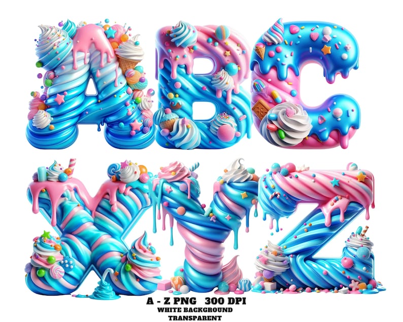Alphabet Clipart PNG – Candy Bubblegum Ice Cream Letters A–Z, Melting ...