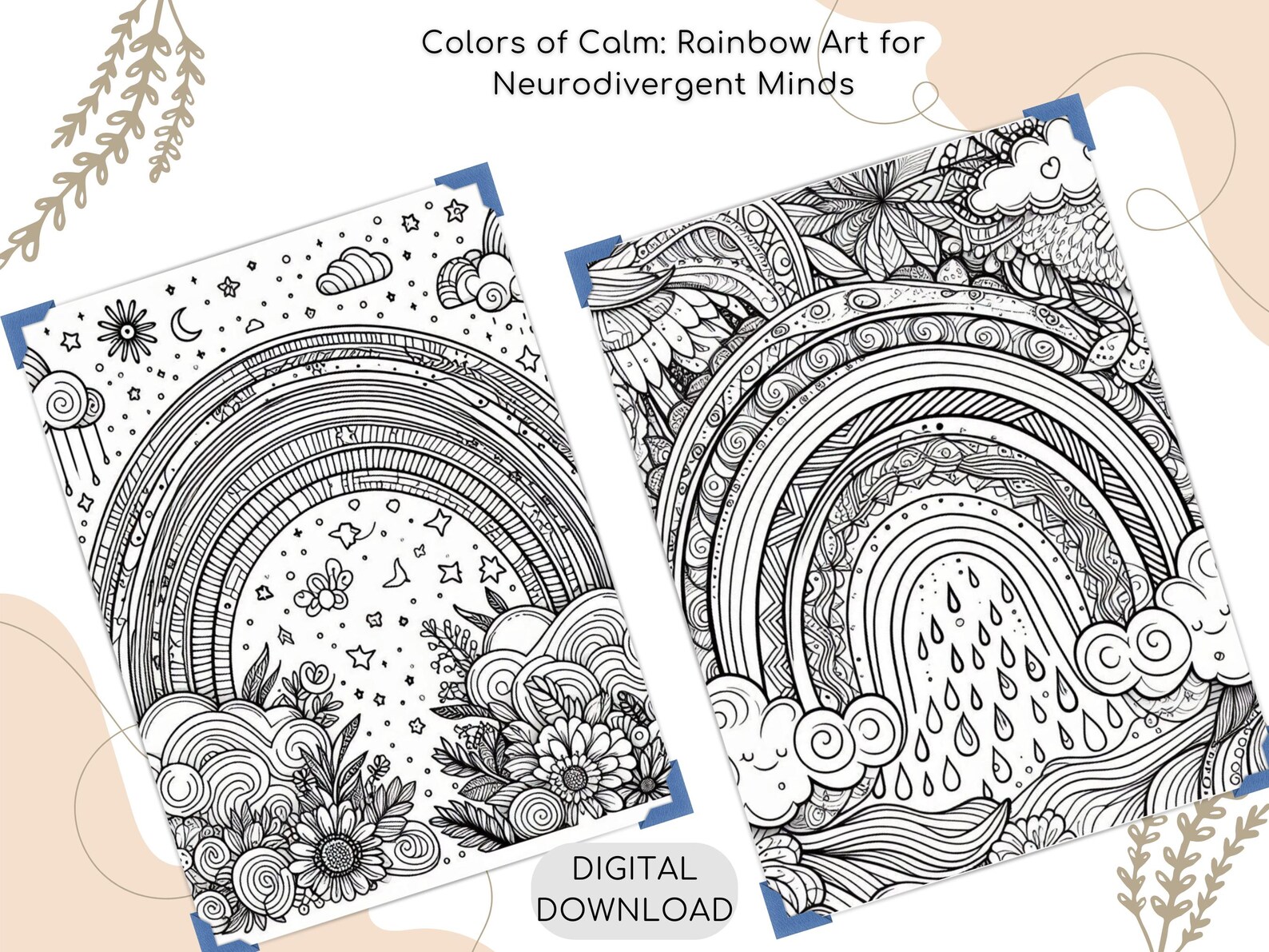 Rainbow Coloring Pages for Neurodiversity Therapeutic & Mindful Art for ...