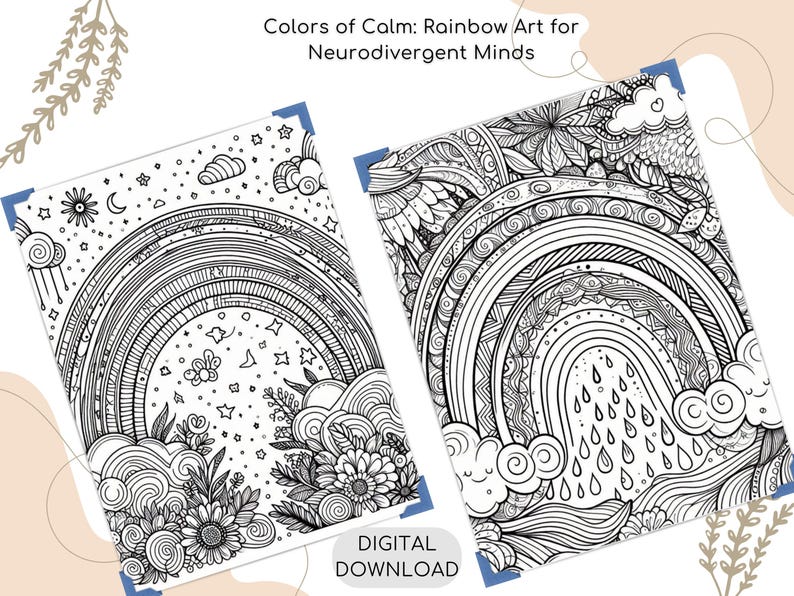 Rainbow Coloring Pages for Neurodiversity Therapeutic & Mindful Art for ...