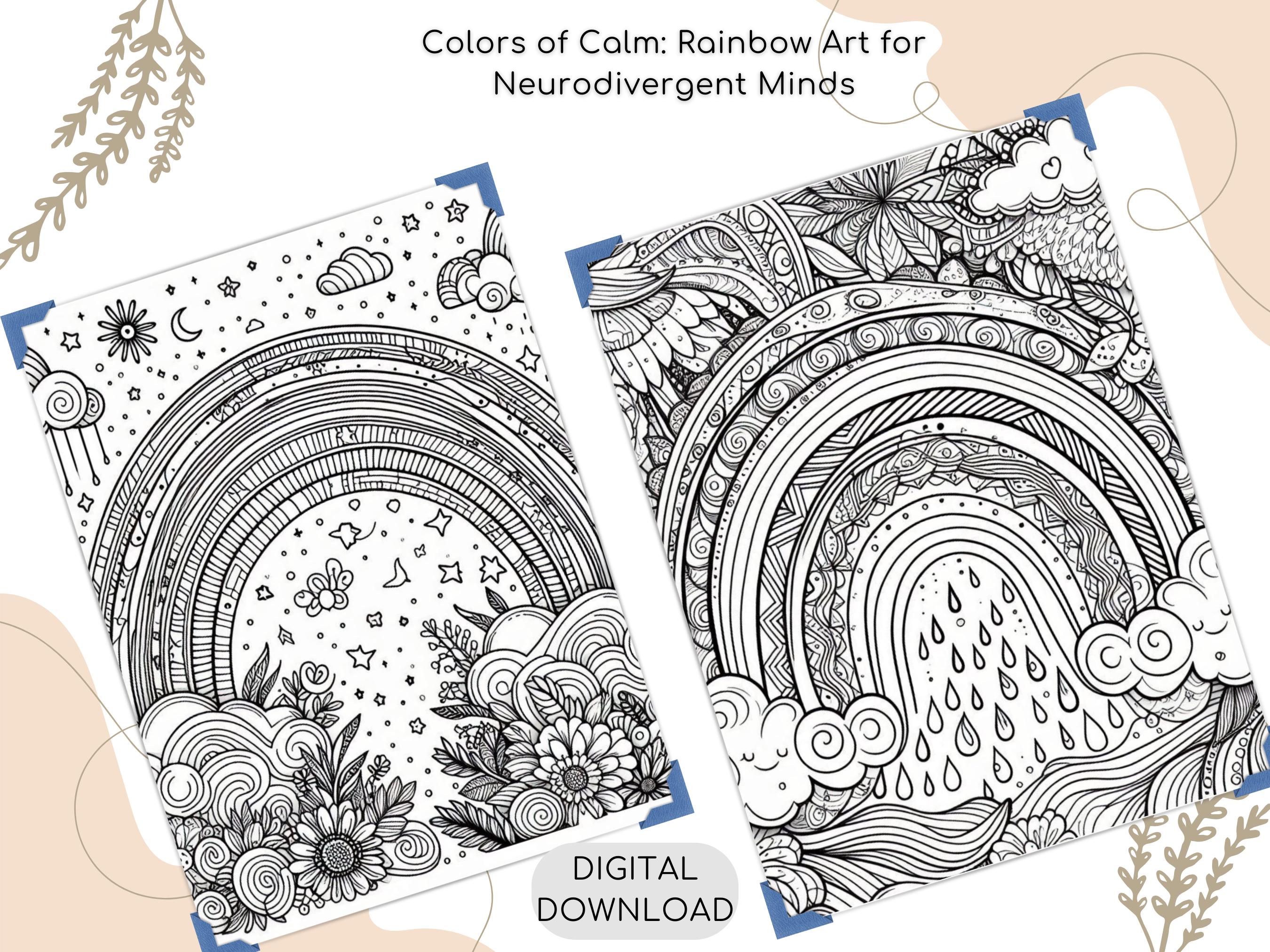 Rainbow Coloring Pages for Neurodiversity Therapeutic & Mindful Art for ...