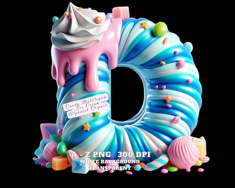 Alphabet Clipart PNG – Candy Bubblegum Ice Cream Letters A–Z, Melting ...