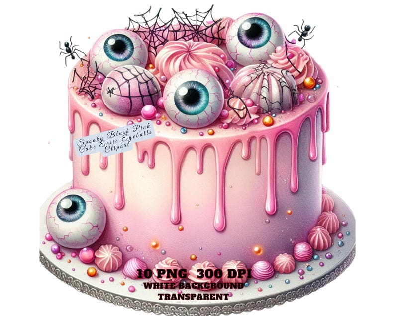 Halloween Cake Clipart, Spooky Dessert Clipart, Spooky Pink Halloween ...