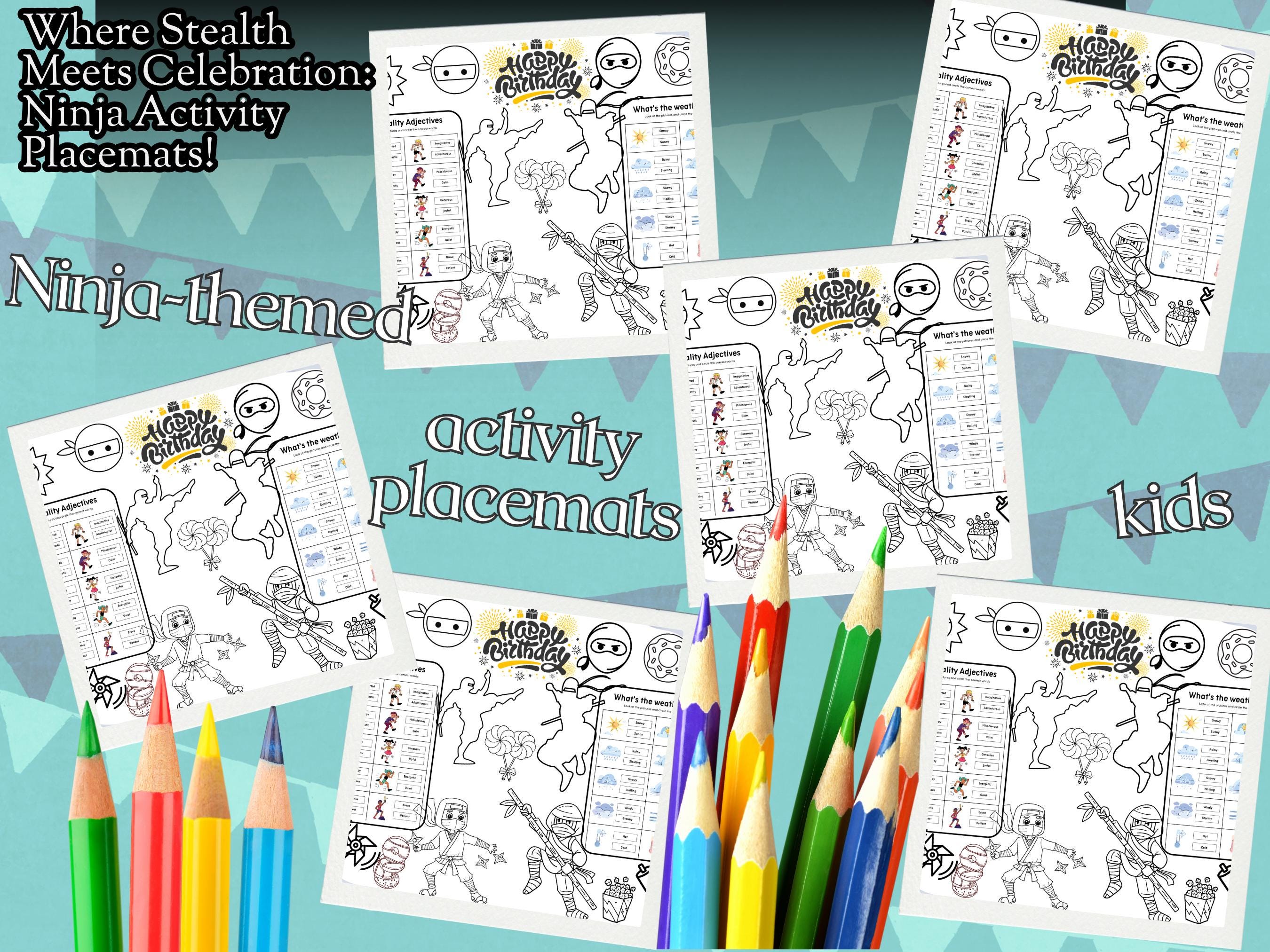 Ninja Birthday Party Coloring Sheet, Ninja Theme Party Favor Kids ...