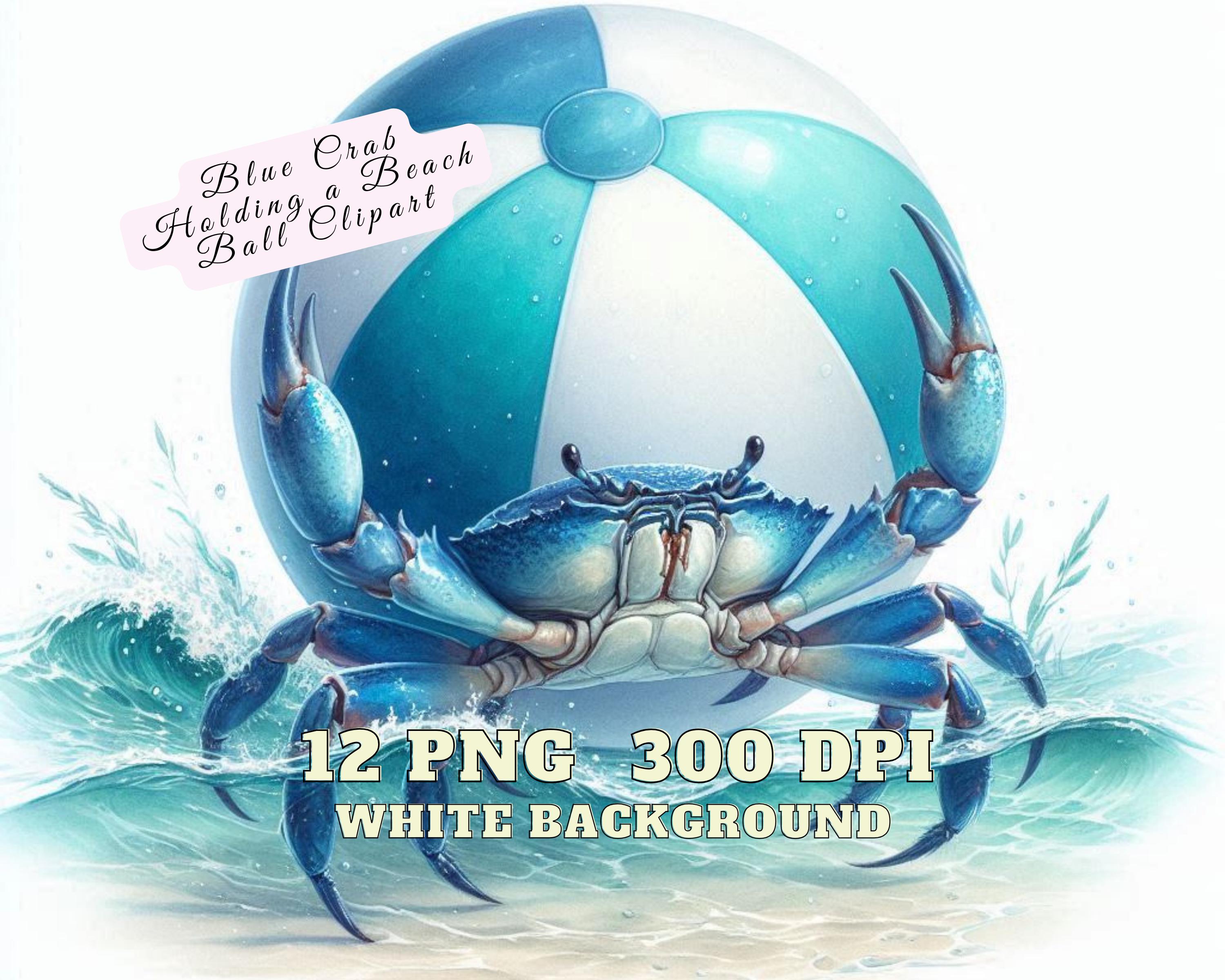 Blue Crab Clipart, Blue Crab Holding a Beach Ball Clipart, Blue Crab ...