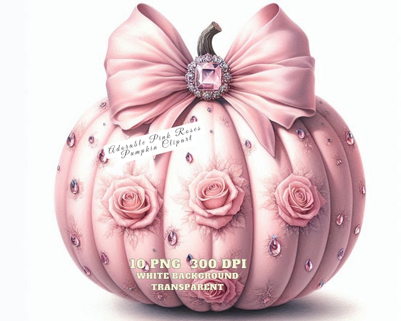 Adorable Pink Roses Pumpkin Clipart, Elegant Floral Pumpkin PNG, Fall ...