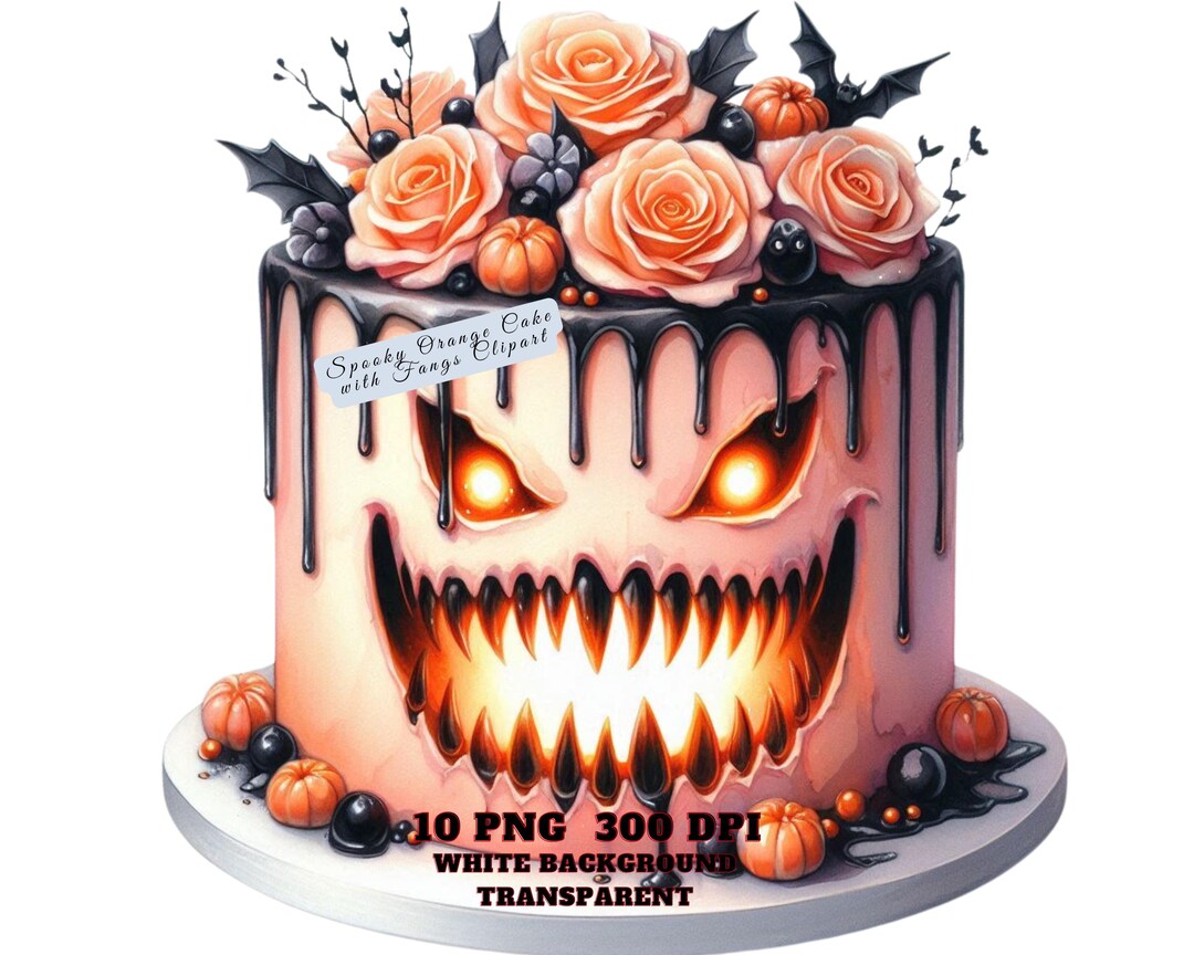 Halloween Cake Clipart, Spooky Orange Cake Clipart, Halloween Dessert ...