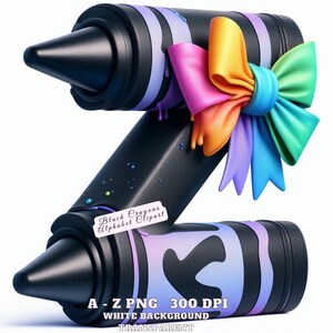 Black Crayons Alphabet Clipart, Watercolor Crayon Letters A-Z PNG, Back ...