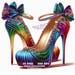 Rainbow Crystal Prom Heels Clipart, Sparkly High Heel PNG, Fashion Shoe ...
