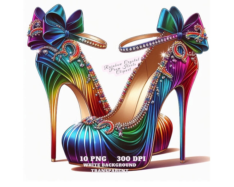 Rainbow Crystal Prom Heels Clipart, Sparkly High Heel PNG, Fashion Shoe ...