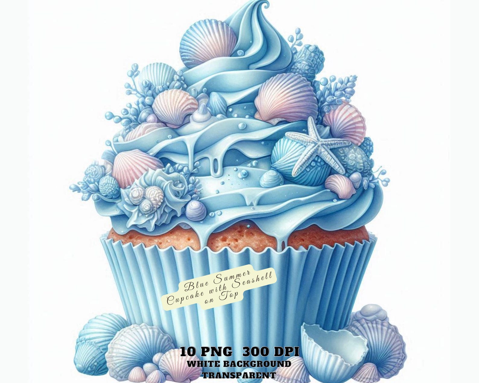 Summer Cupcake Clipart, Blue Summer Cupcake With Seashell PNG, Ocean ...