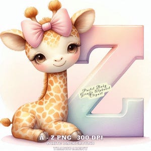 Animal Giraffe Alphabet Clipart, Baby Giraffe Watercolor Alphabet ...
