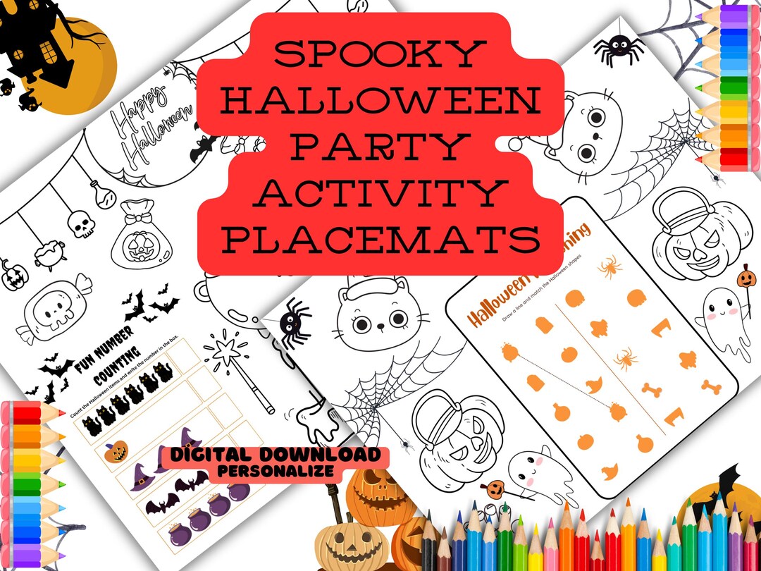 Halloween Coloring Placemat Printable Halloween Party Coloring Page ...