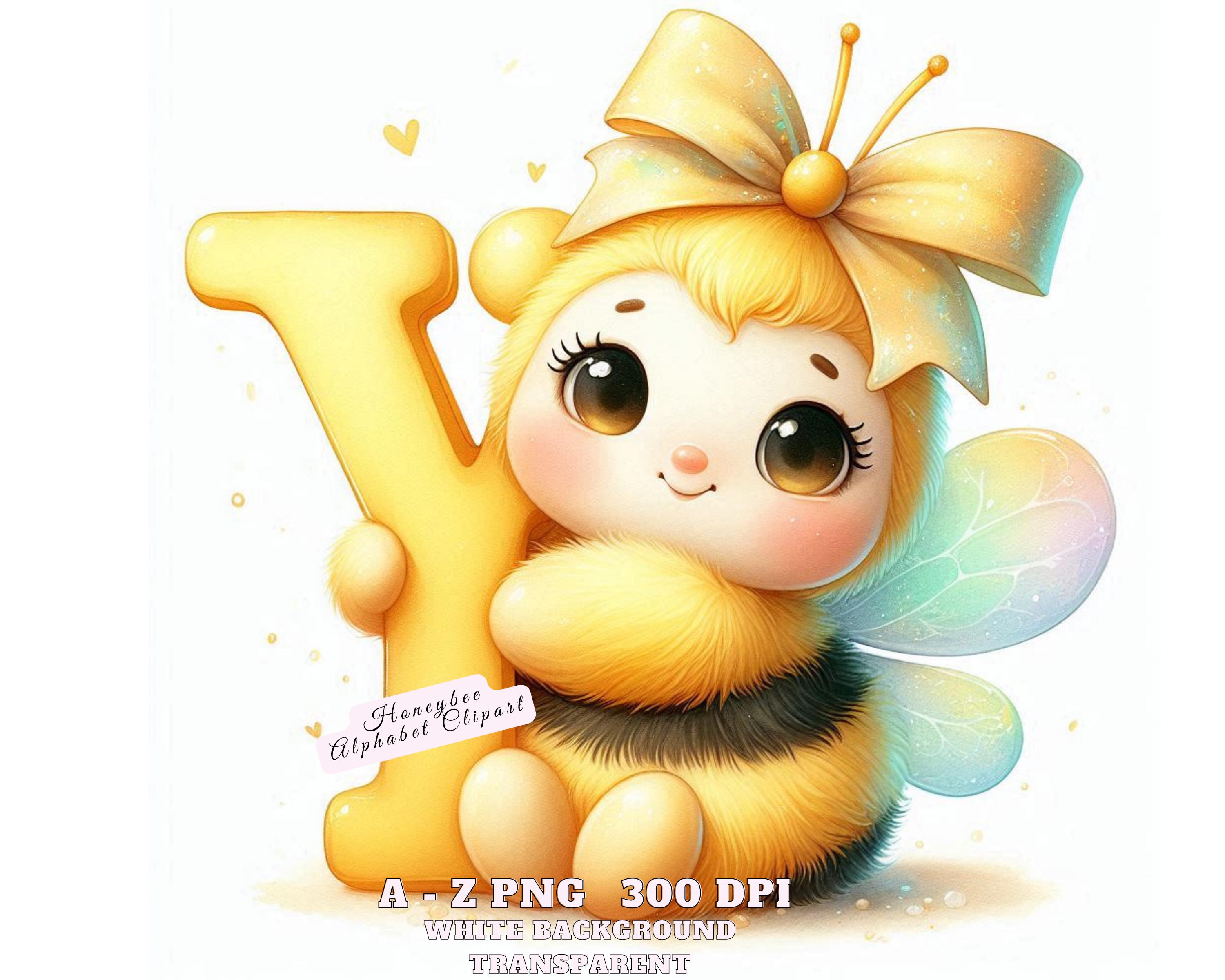 Watercolor Cute Honey Bee Alphabet Clipart, Honey Bee Alphabet, Bee ...