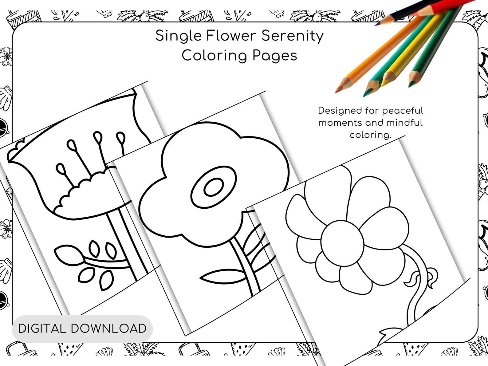 99 Loose Single Flower Coloring Pages for Neurodiversity, Single Flower ...