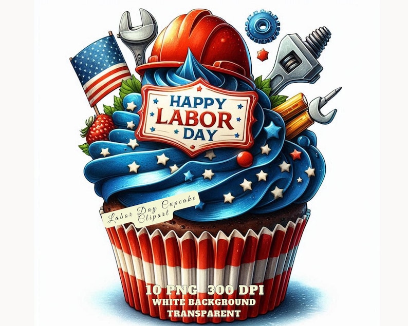 Labor Day Cupcake Clipart, Happy Labor Day Clipart Bundle, Watercolor ...