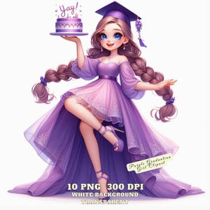 Purple Graduation Girl Clipart PNG, Cute Graduate Digital Download ...
