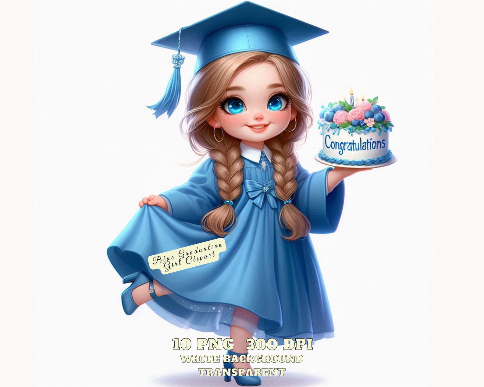 Blue Graduation Girl Clipart PNG, Cute Graduate Digital Download, Class ...