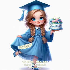 Blue Graduation Girl Clipart PNG, Cute Graduate Digital Download, Class ...
