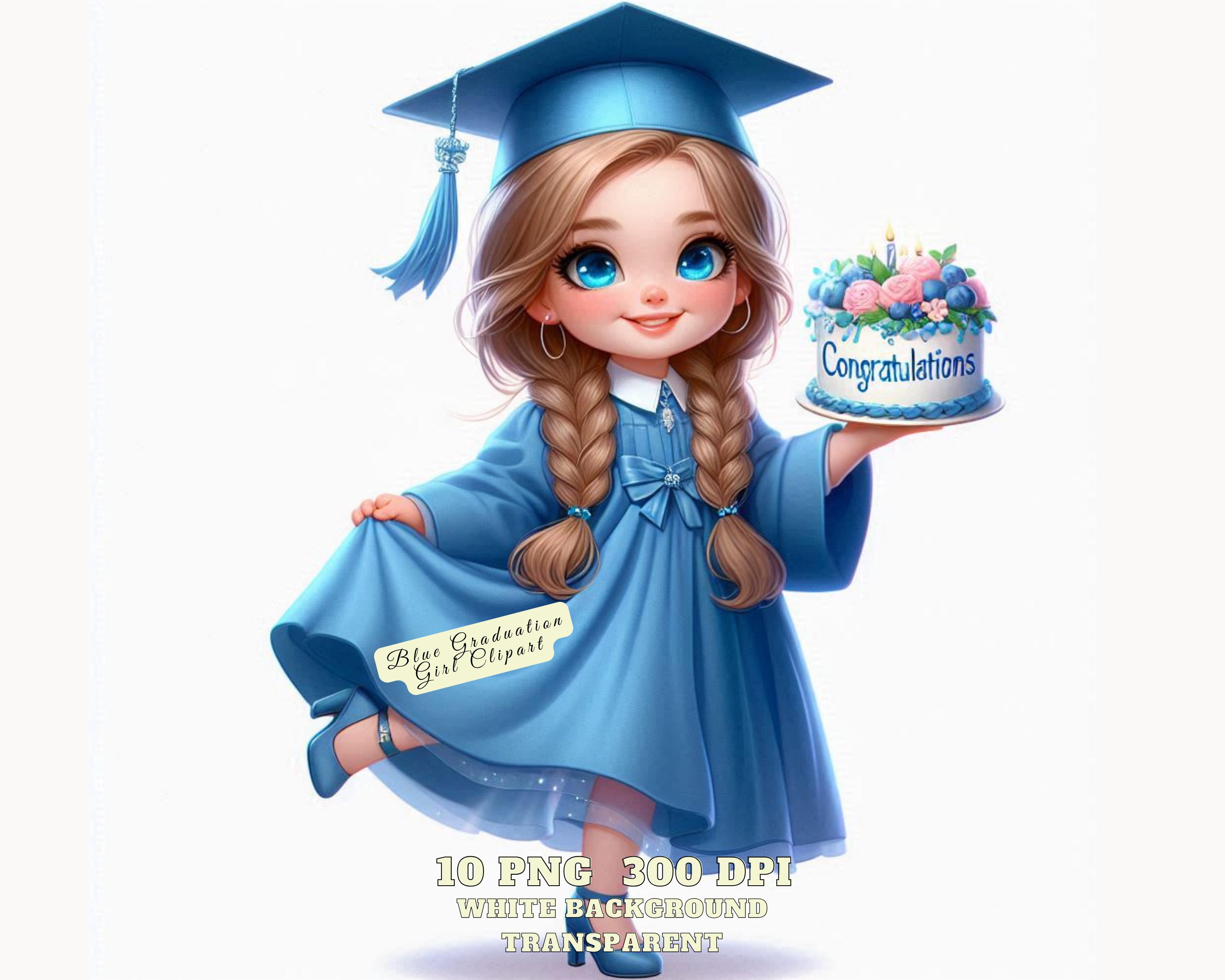 Blue Graduation Girl Clipart PNG, Cute Graduate Digital Download, Class ...