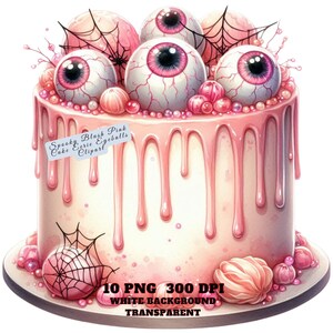 Halloween Cake Clipart, Spooky Dessert Clipart, Spooky Pink Halloween ...