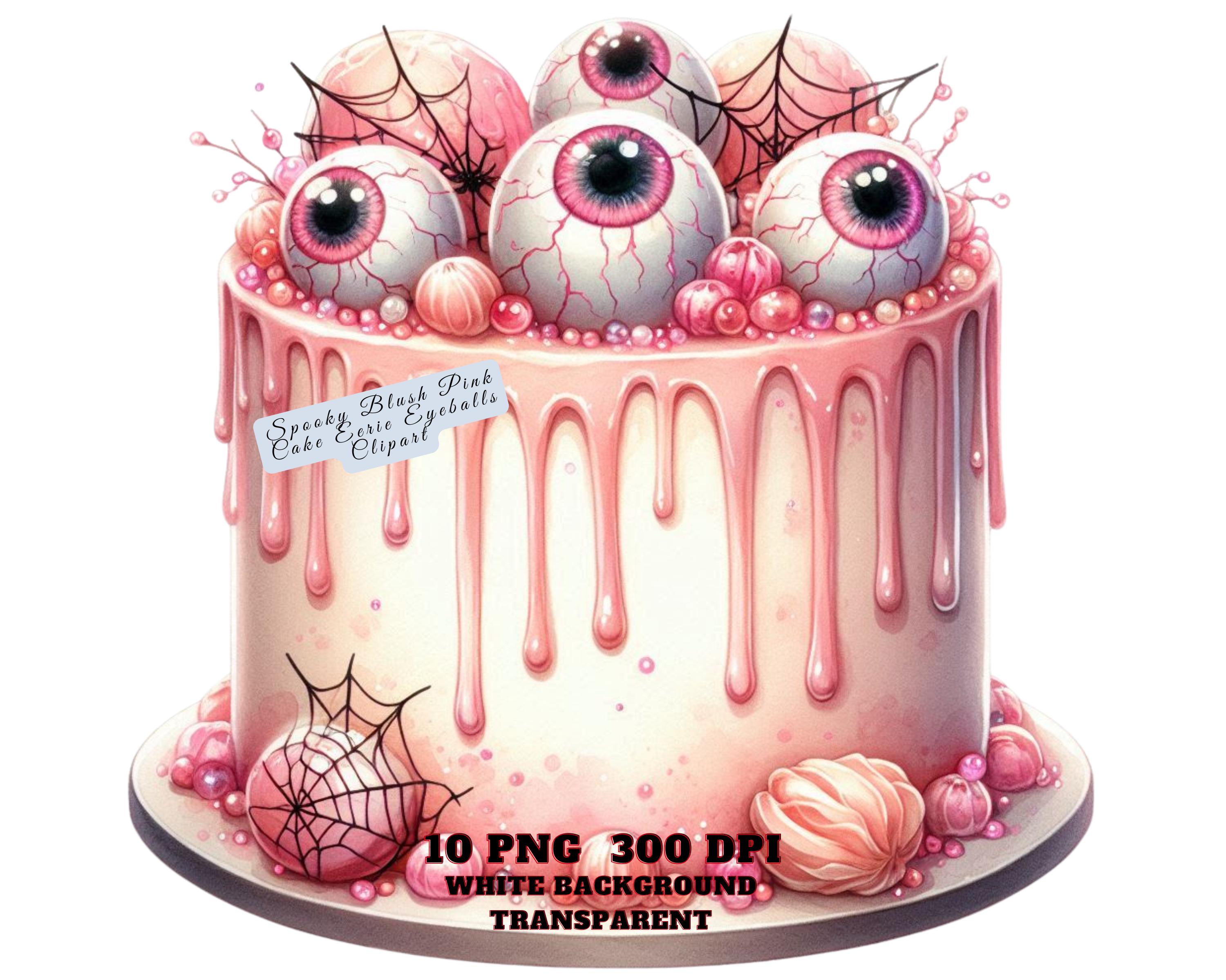 Halloween Cake Clipart, Spooky Dessert Clipart, Spooky Pink Halloween ...