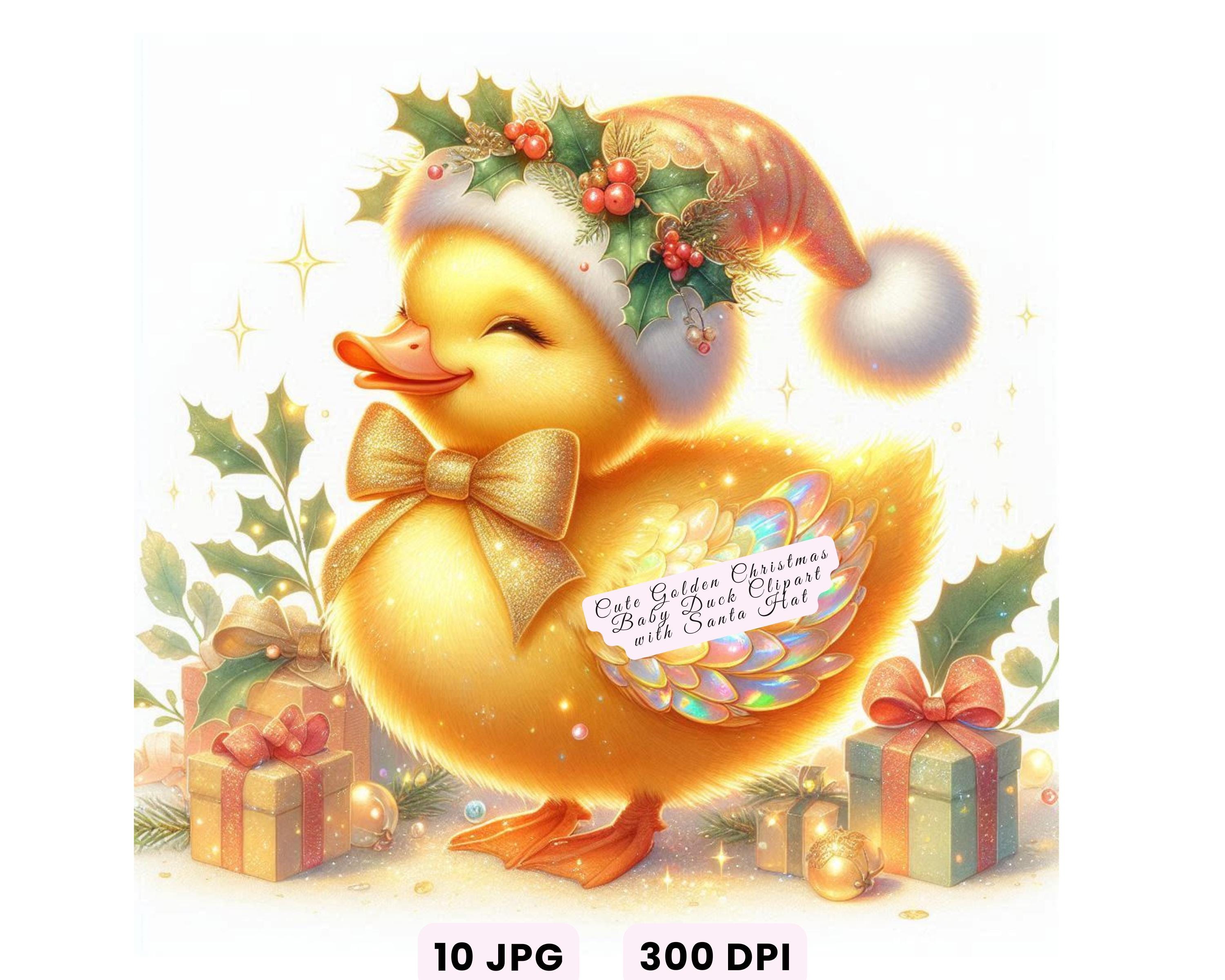 Christmas Duck Clipart, Cute Golden Christmas Baby Duck Clipart ...