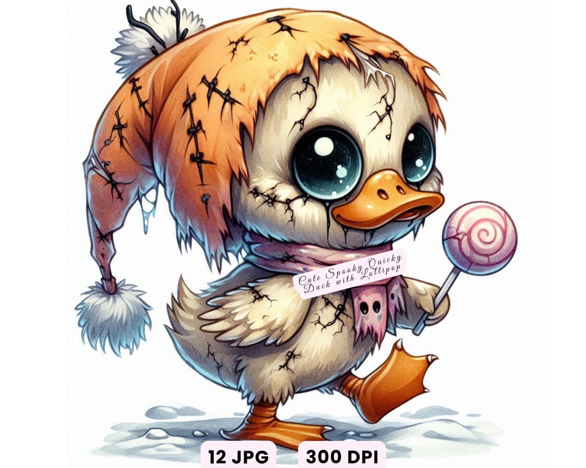 Cute Spooky Duck With Lollipop Clipart, Halloween Duckling JPG, Spooky ...