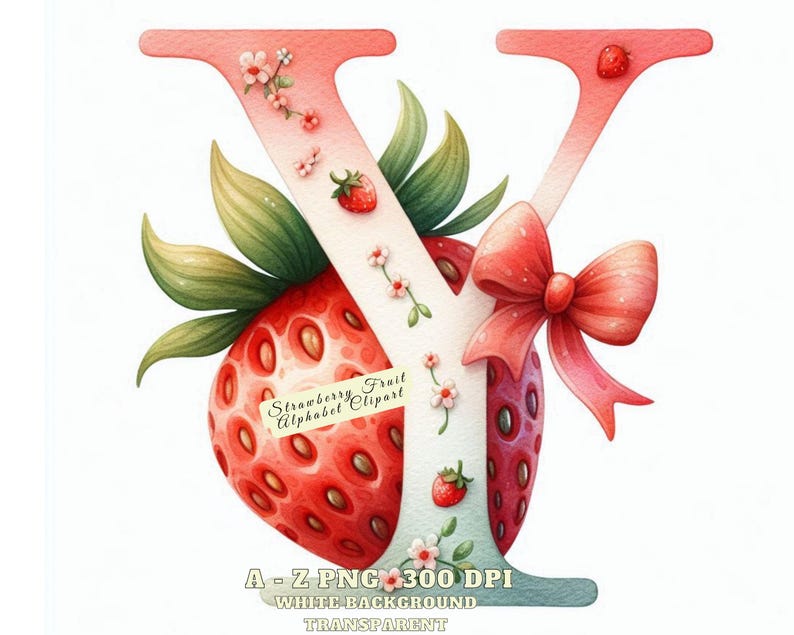 Strawberry Alphabets Clipart, PNG Digital Clip Art, Strawberry Letters ...
