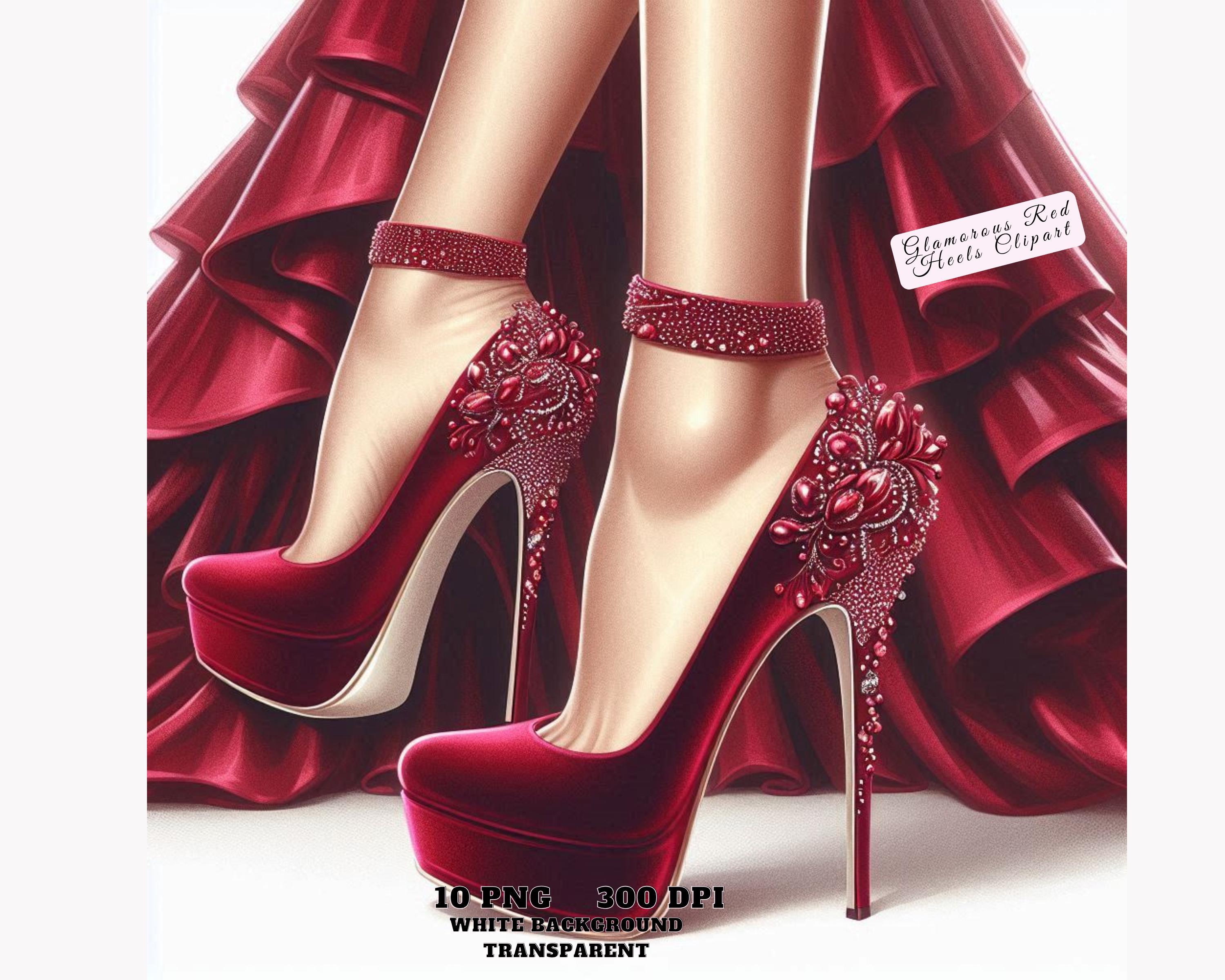 Glamorous Red Heels Clipart, Sparkly High Heel Shoe PNG, Fashion ...