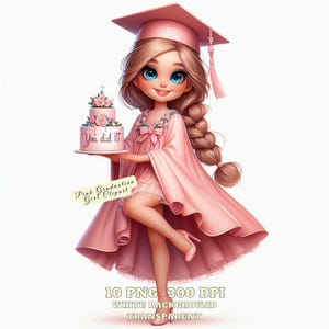 Pink Graduation Girl Clipart PNG, Cute Graduate Digital Download, Class ...