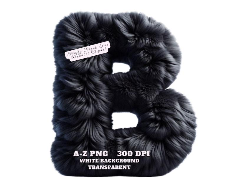 Black Fluffy Alphabet Clipart, Black Fur Letters PNG, Soft Furry Font ...