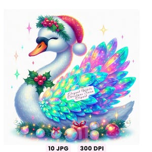 Swan Clipart, Elegant White Christmas Swan Clipart, Festive Winter ...